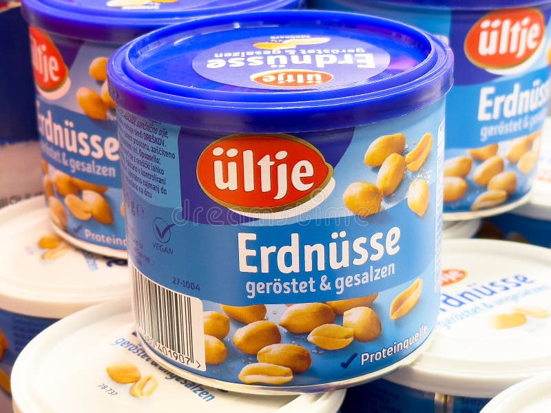 Ültje Roasted Salted Peanuts Packaging in Blue Container Editorial ...