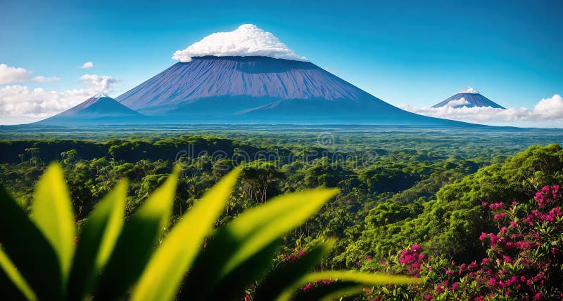 A Mountain Range with Clouds and Greenery in the Foreground. Стоковое ...