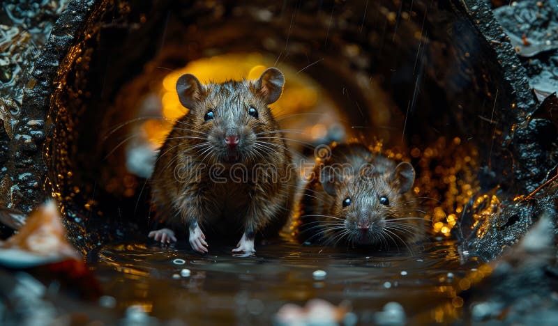 Two Rats are Sitting on the Sewer Pipe. Rats on the Street Near a Sewer ...