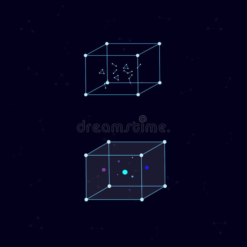 Neon Cube with Atoms and Molecules Inside Stock Illustration ...