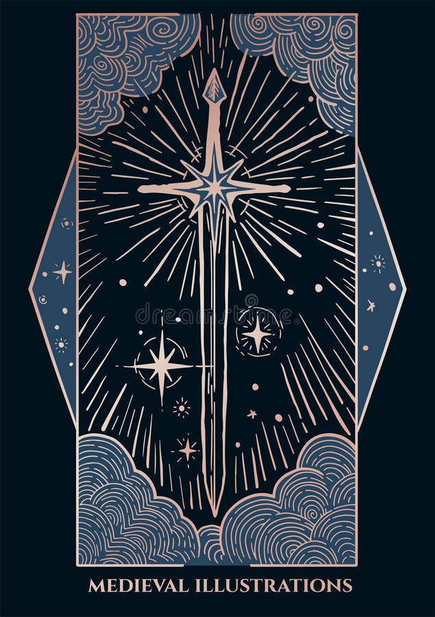 Medieval Colored Sword with Bold Border Stock Vector - Illustration of ...