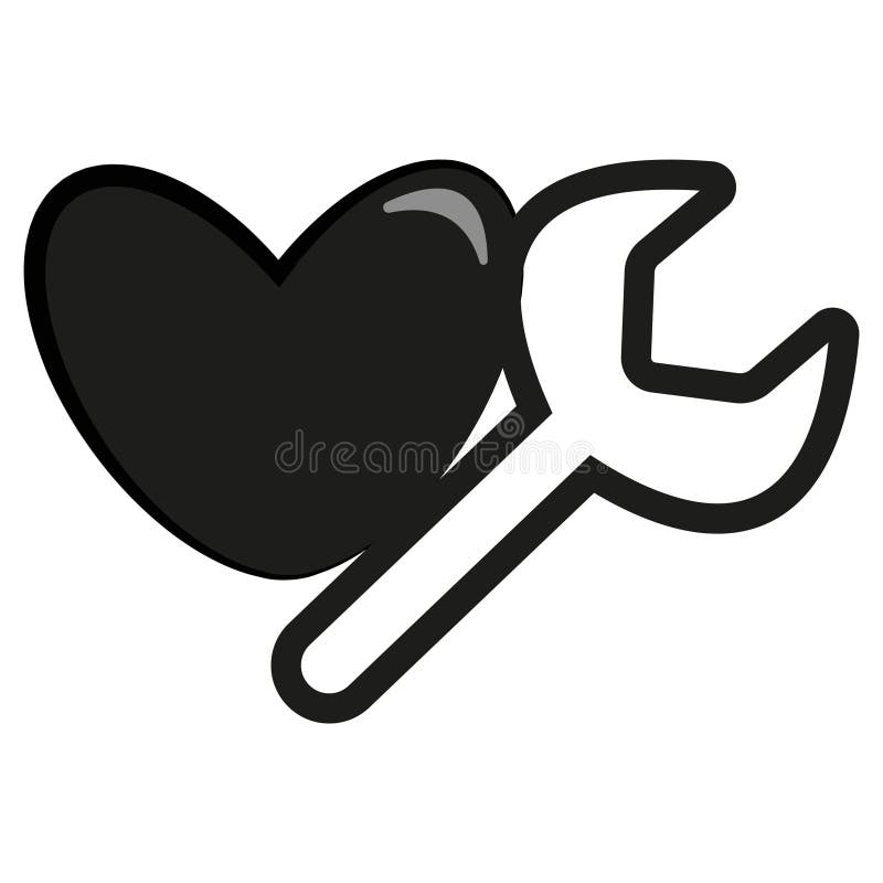 Original Simple Black and White Icon of Heart with Wrench Placed on ...