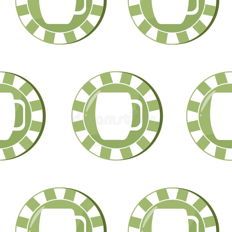 Seamless Pattern with Poker Green Chips with Prints of Round Glasses ...