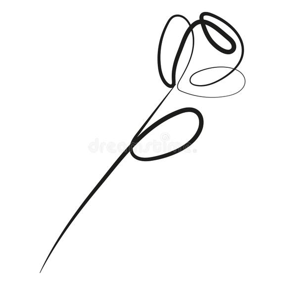 Simple Icon of Rose Flower with Stems in Line Art Style Drawn with ...