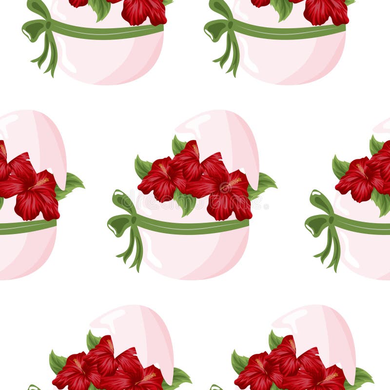 Easter Seamless Pattern with Pink Easter Egg and Red Mallows with Green ...