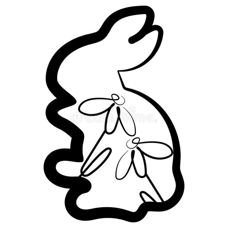 Simple Icon of Rabbit Washing with Chamomile Buds in Line Art Style ...