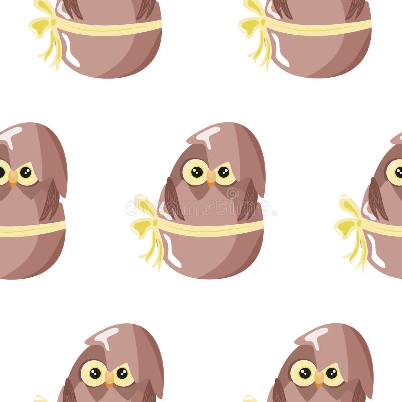 Seamless Pattern with an Icon of a Brown Owl Sitting in a Brown Egg ...