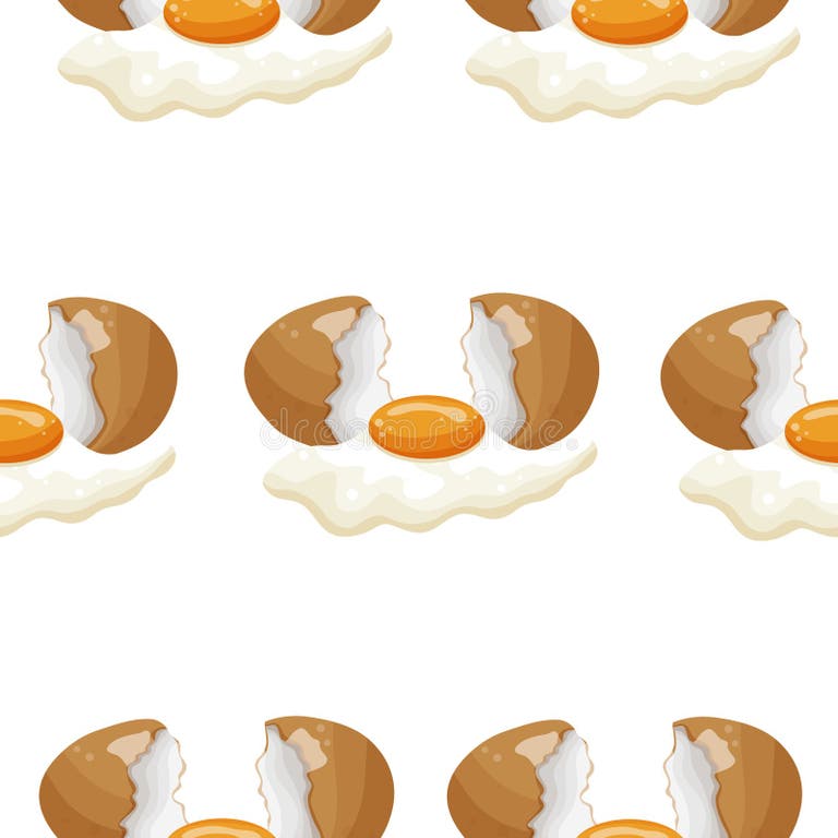Pattern with Icons of a Broken, Spilled Chicken Egg with a Whole Yolk ...
