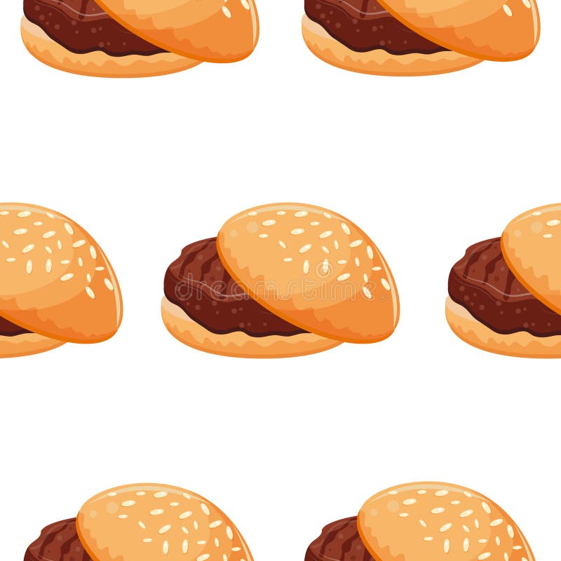 Pattern with Hamburger Icon with Wheat Bun and Beef Patty without ...