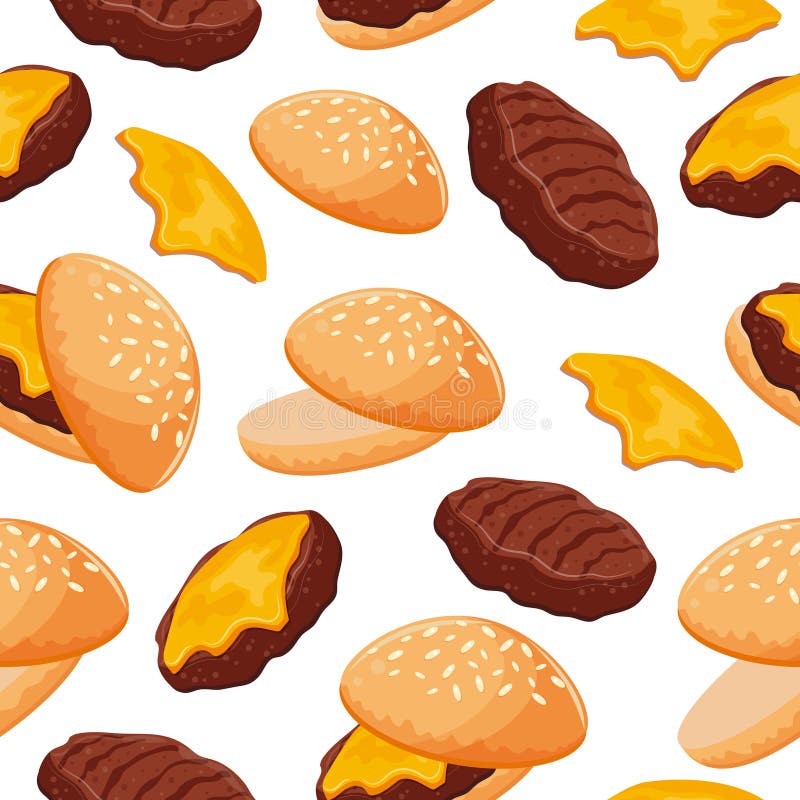 Seamless Pattern with Hamburger Icon with Wheat Bun and Beef Patty and ...