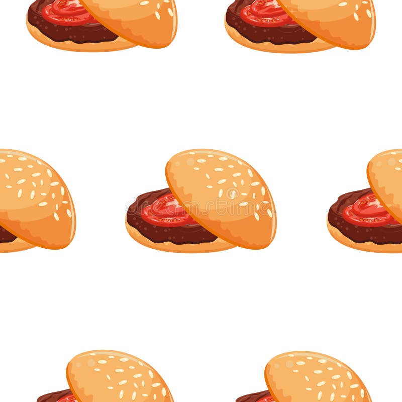 Pattern with Hamburger Icon with Wheat Bun with Congee and Beef Patty ...