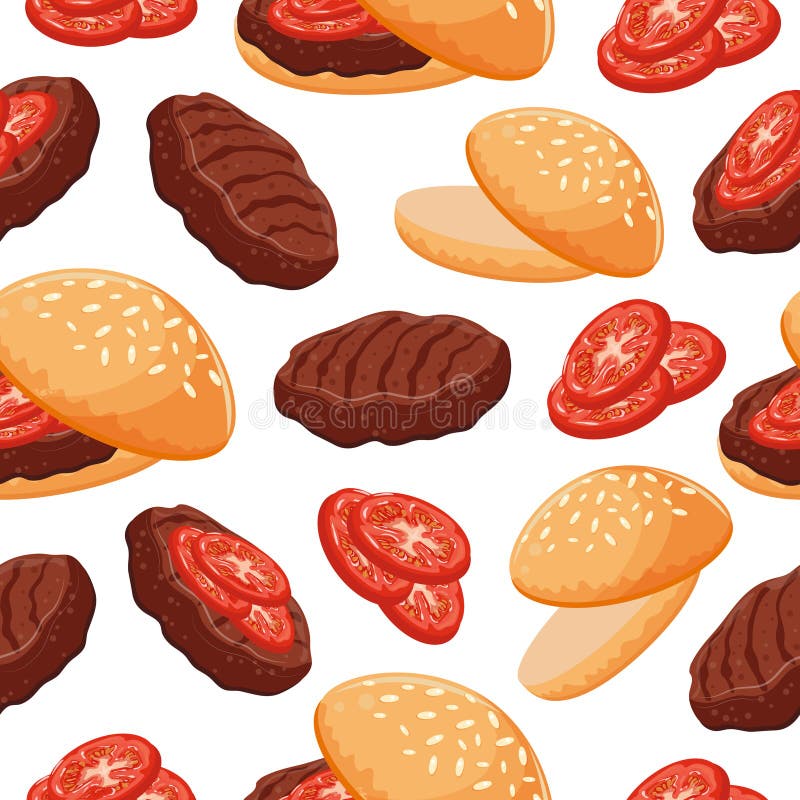 Seamless Pattern with Hamburger Icon with Wheat Bun with Congee and ...