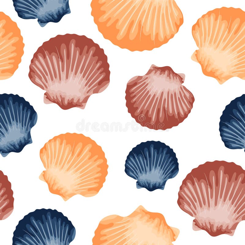 Seamless Pattern with Icons of Colorful Sea Scallops from the Ocean ...