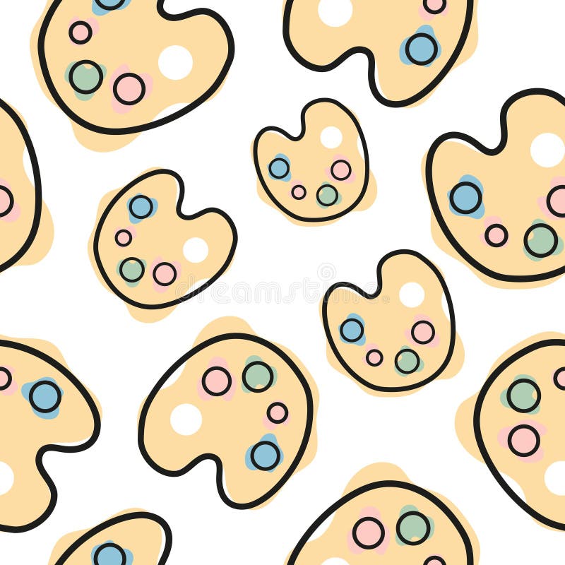 Seamless Pattern with a School Palette Icon with Paints, Combining Line ...