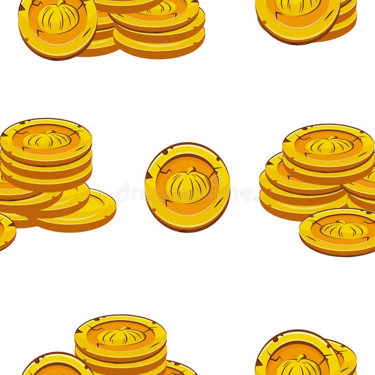 Pattern with Vector Yellow Coins with Round Pumpkins Presented ...