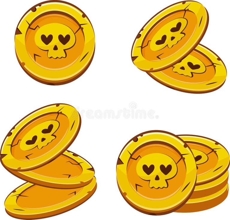 Set of Gold Coins with Halloween Skulls with a Loving Expression, Coins ...