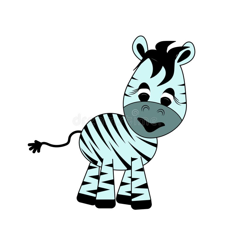 Cute Funny Blue Zebra Cartoon Image on White Background Stock ...