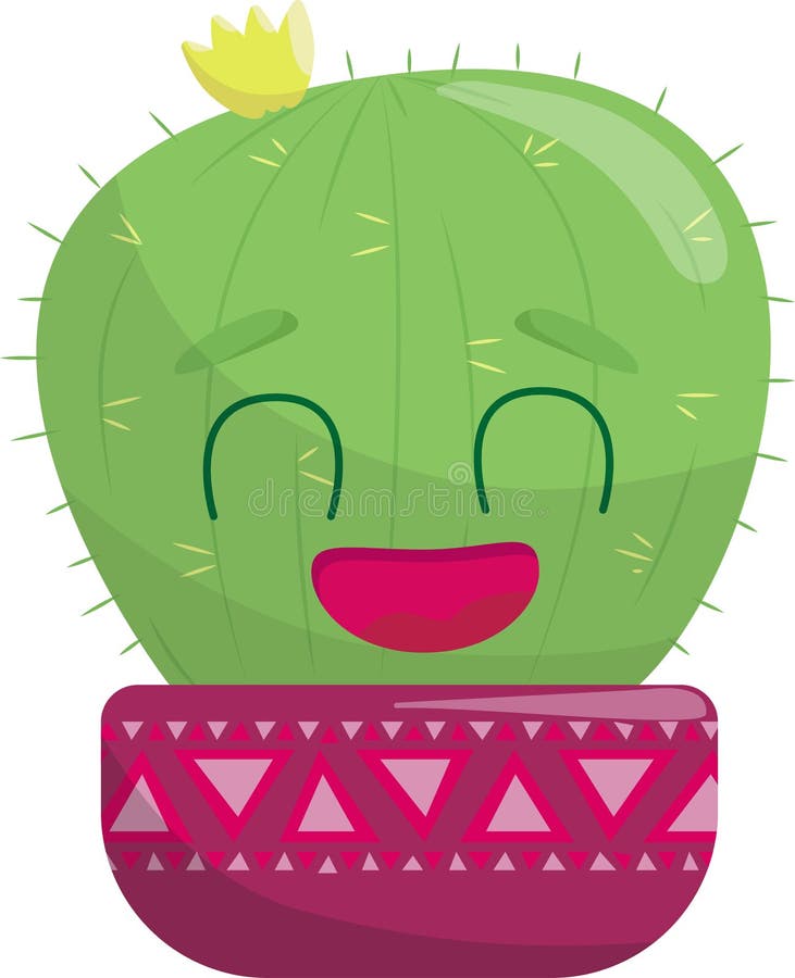 Laughing Cactus Character with Pink Flowers in a Clay Pot, Succulent ...