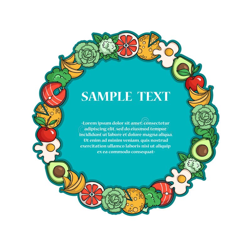 Vector Colored Poster with Symbols of Nutrition and Health. Frame with ...