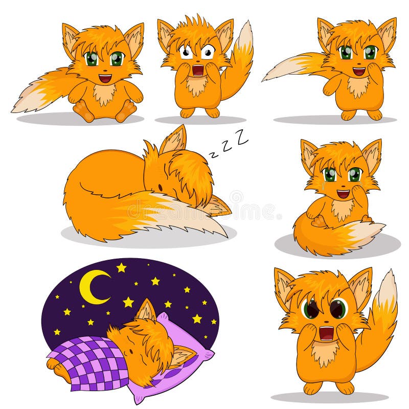 Set of anime fox. stock vector. Illustration of character - 191634813