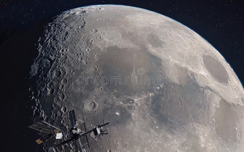View of the Moon and the Orbiter. Stock Illustration - Illustration of ...