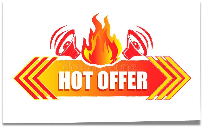 Hot Offer Button with Speaker Icon, Fire Logo Design, Vector ...