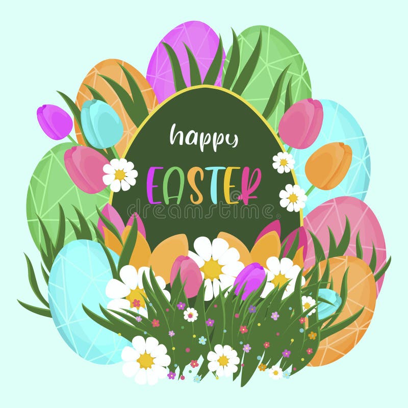 Easter Illustration with Flowers, Easter Eggs, Flowers, Nature and ...