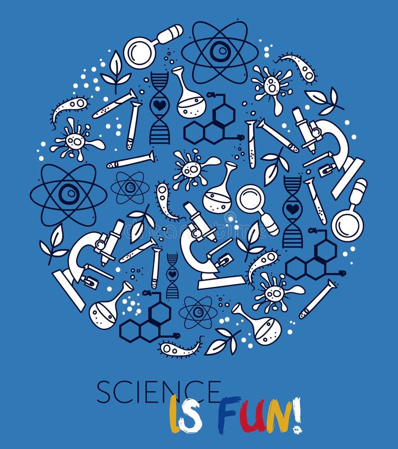 Poster with Science Icons in Hand Drawn Cartoon Style Stock Vector ...