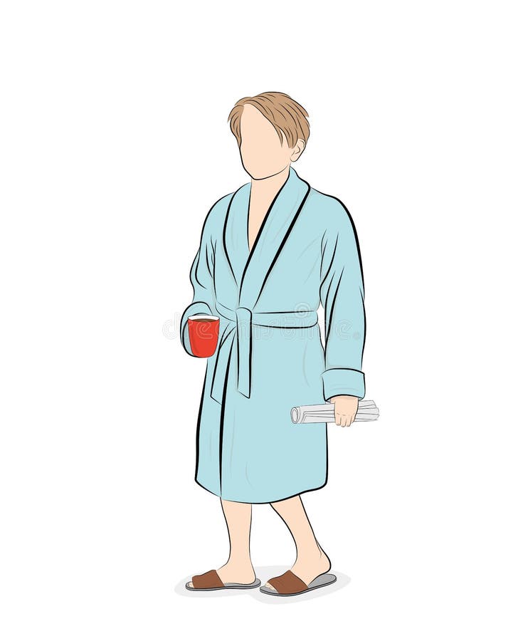 A Man in a Bathrobe with a Cat on His Lap Reading a Book in a Cozy Room ...