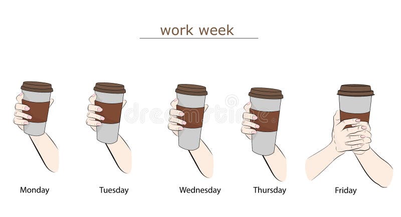 Coffee Size for Each Working Day of the Week. Work Week. Vector ...