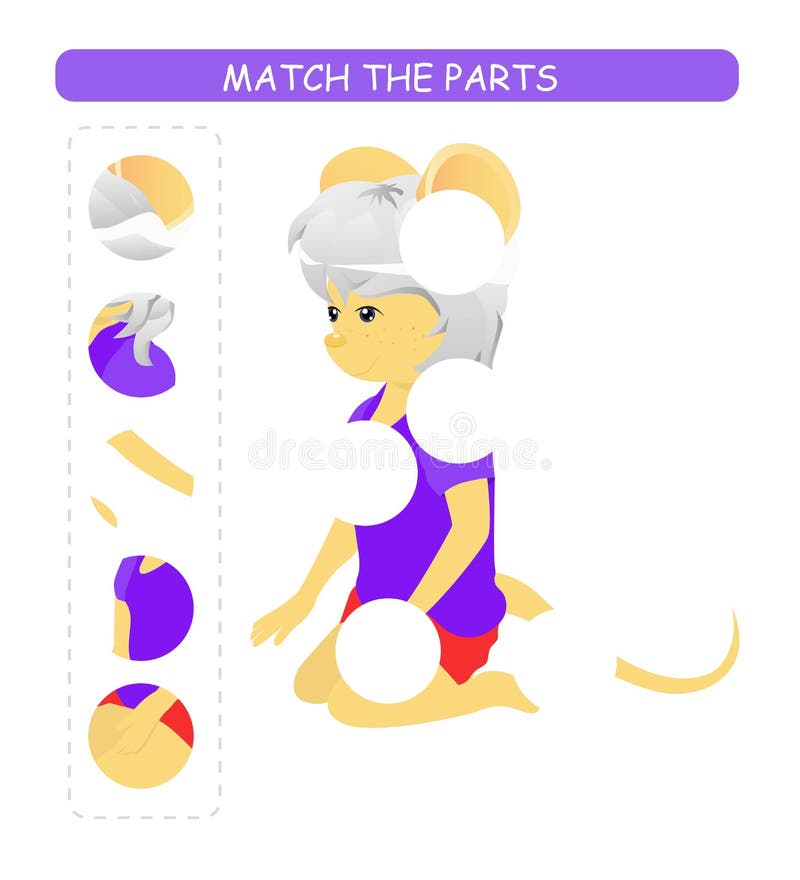 Matching Children Educational Game. Match Parts of Cartoon Mouse ...