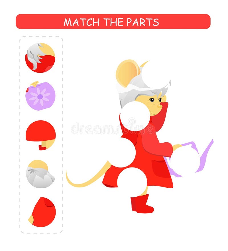 Matching Children Educational Game. Match Parts of Cartoon Mouse ...