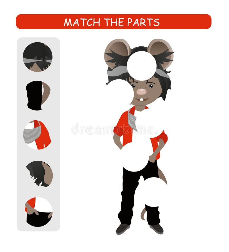 Matching Children Educational Game. Match Parts of Cartoon Mouse ...
