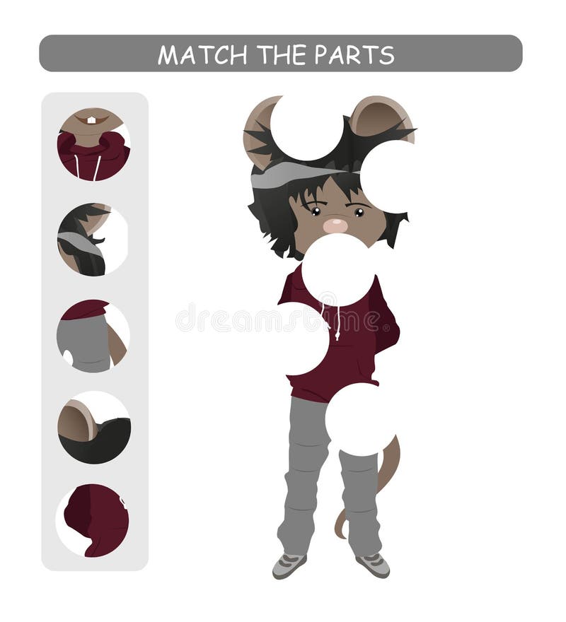 Matching Children Educational Game. Match Parts of Cartoon Mouse ...
