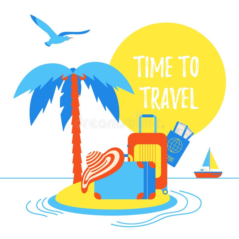 Time To Travel Summer Beach Holiday Vacation Poster or Banner Flat ...