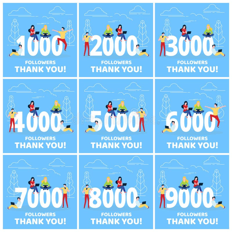Thank You 1-9k Followers Numbers Postcard Set. Stock Vector ...