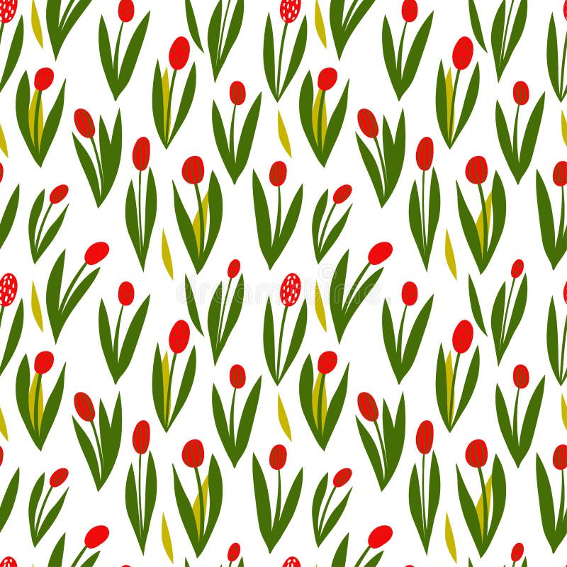 Pattern with Red Tulips, Spring Blooming Flowers, Dutch Tulips Stock ...