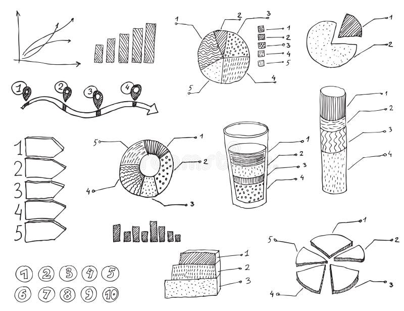 Doodle Set Charts, Graphics in Hand Drawning Style Stock Vector ...