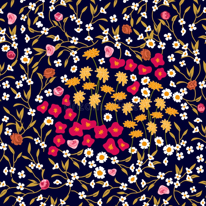 Small daisies print. stock vector. Illustration of black - 153397003