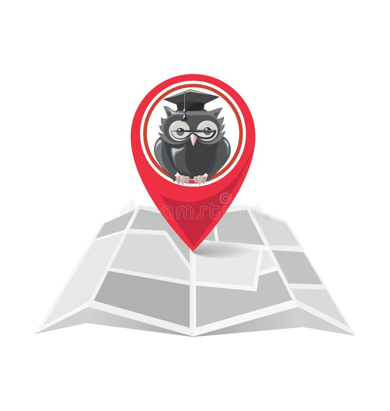 Red Location Marker with Owl in Graduate Hat on City Map. Stock Vector ...
