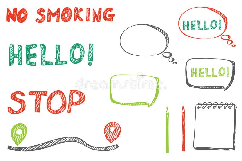 Set of Doodles with Text in Sketch Style. Stock Vector - Illustration ...