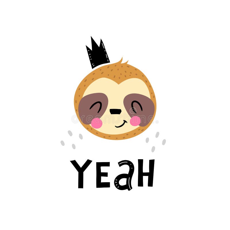 Yeah. Cartoon Sloth with Hand Lettering, Decoration Elements. Flat ...