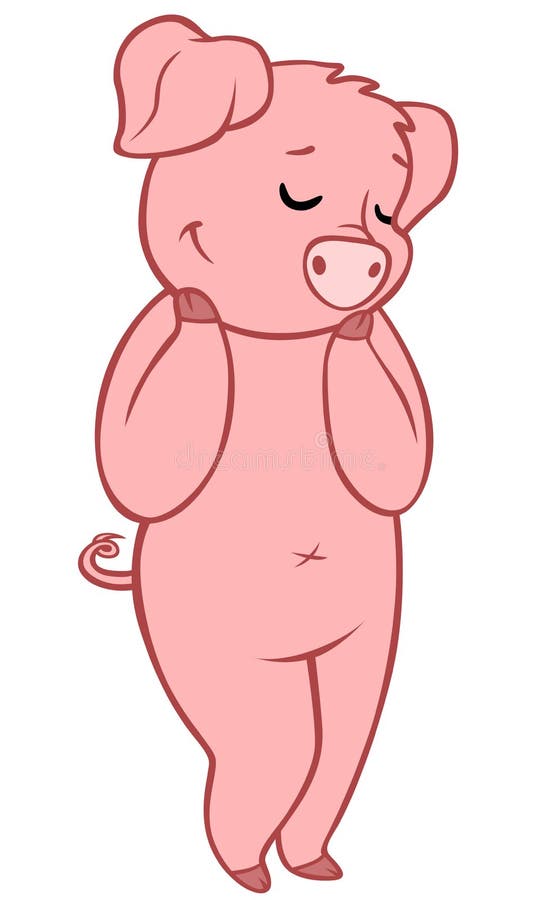 Cartoon Farm Animals. Little Cute Shy Pig Stands and Smiles. Stock ...