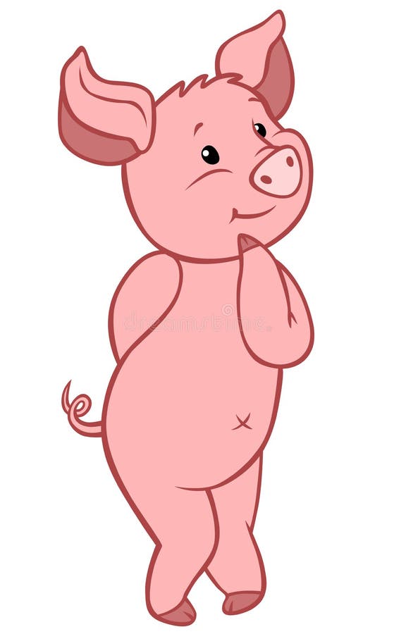 Cartoon Farm Animals. Little Cute Shy Pig Stands and Smiles. Stock ...