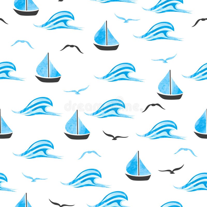 Seamless Sea Pattern with Boats and Hand Wheels Stock Vector ...