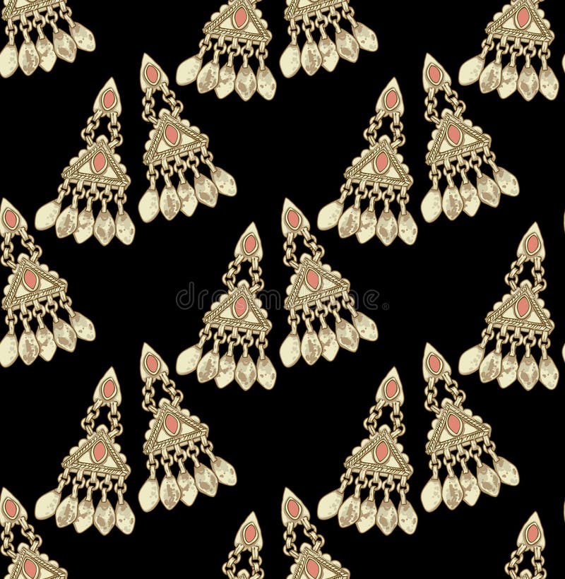 Vector Ethnic Jewelry. Earrings Seamless Pattern. Stock Vector ...