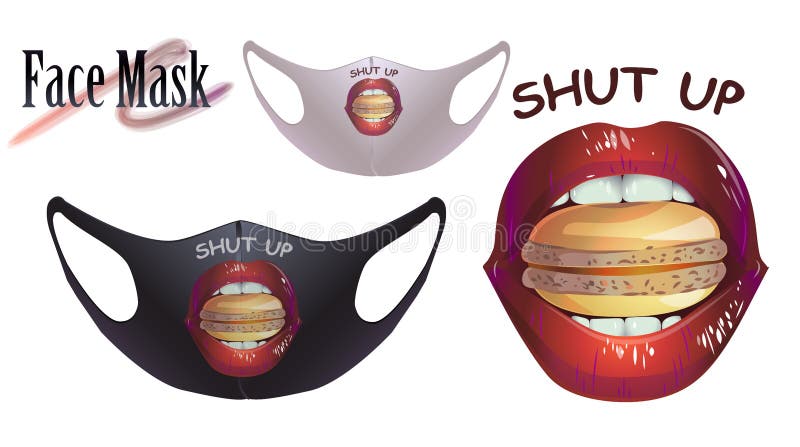 Drawing of Female Lips with Cookies. Medical Mask on the Face. Vector ...