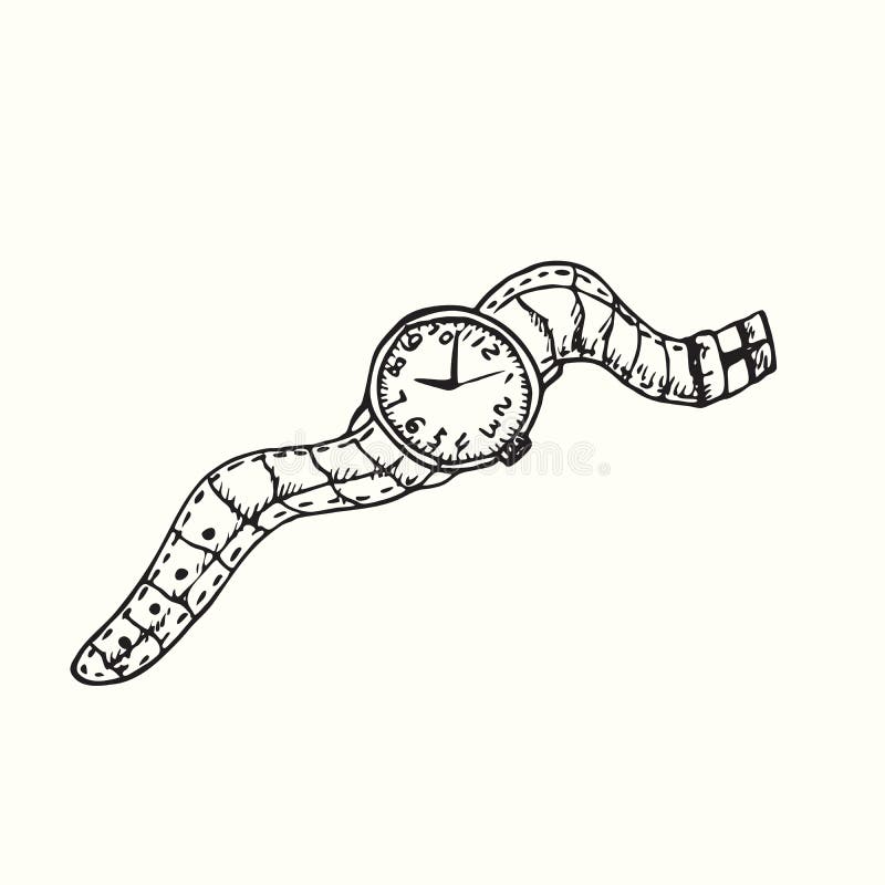 Strap Watch, Hand Drawn Doodle, Drawing in Gravure Style, Sketch ...