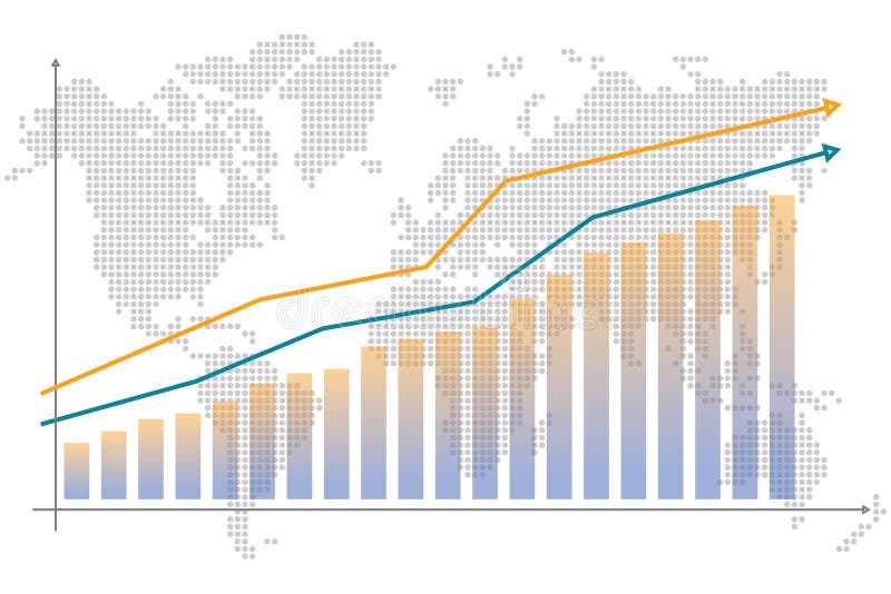 Financial Growth Chart with Trend Line Graph. World Map with Bar Chart ...