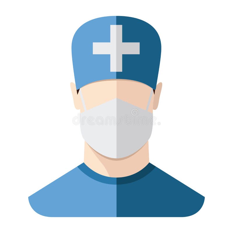 The Masked Doctor. Icon in a Simple Flat Style. Cross on the Doctor`s ...
